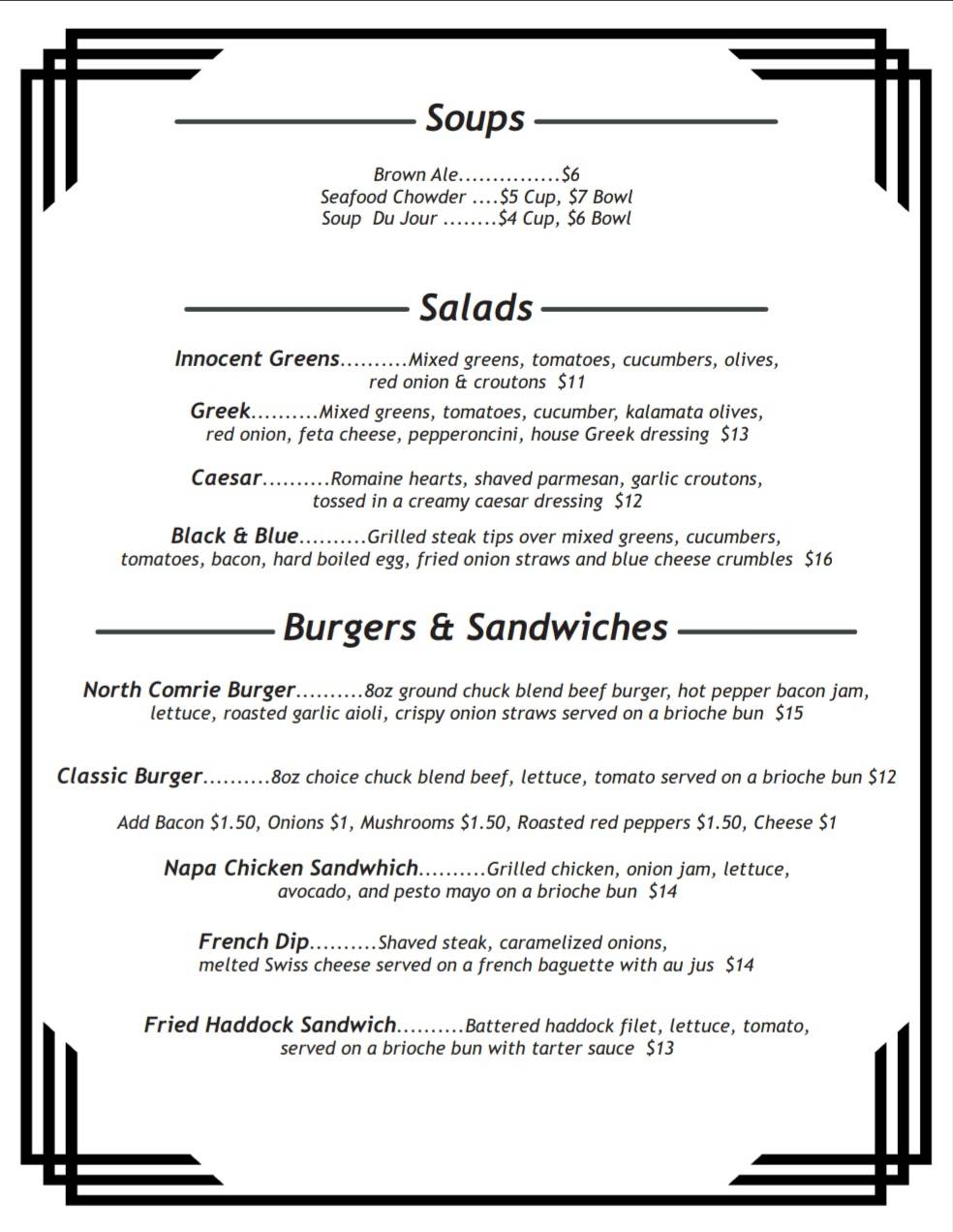Menu at Sam's Seafood Steakhouse, Johnstown