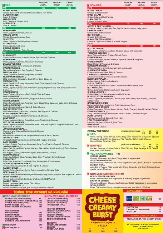 Menu at Joker Joe's Pizza, Mumbai