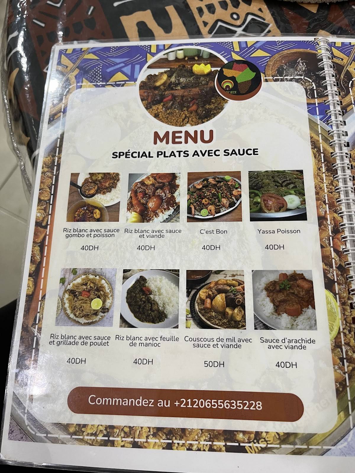 Menu at Jollof Rice Restaurant Africain, Rabat