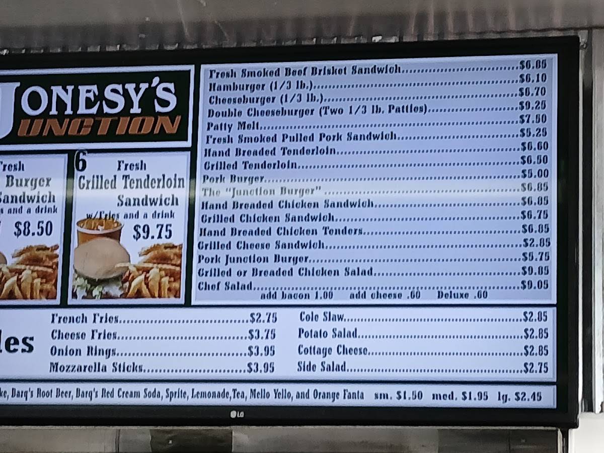 Menu at Jonesy's Junction restaurant, Akron