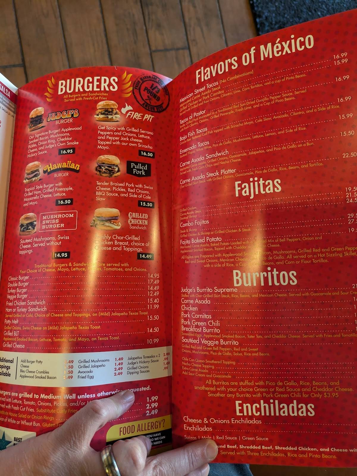 Menu at Judge's Char-Grill restaurant, Woodland Park