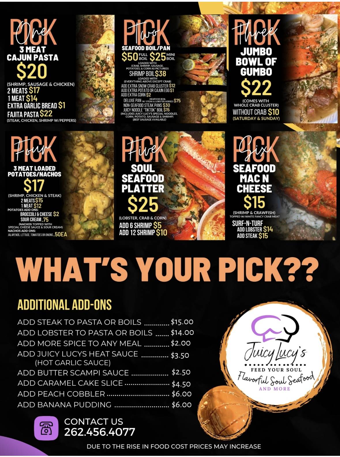 Menu at Juicy Lucy's Kitchen restaurant, Racine