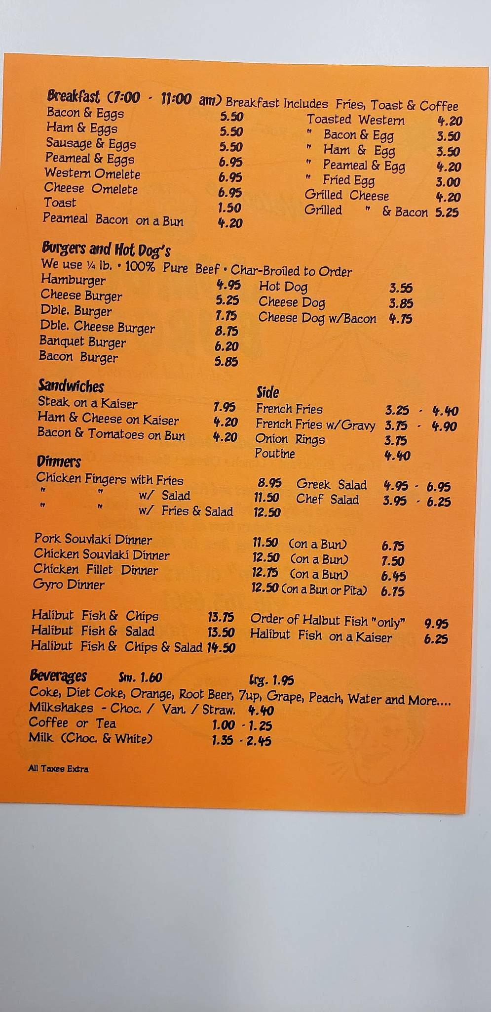 Menu at Jumbo Burgers restaurant, Toronto, 685 Runnymede Rd