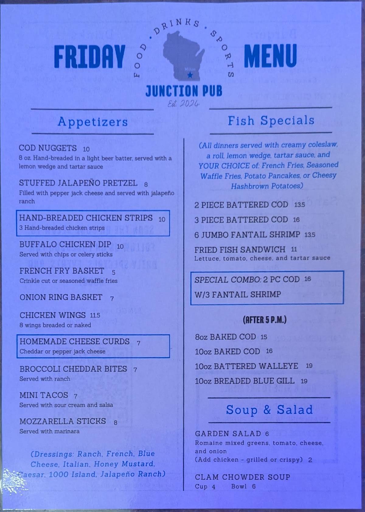 Menu at Junction Pub, Milton