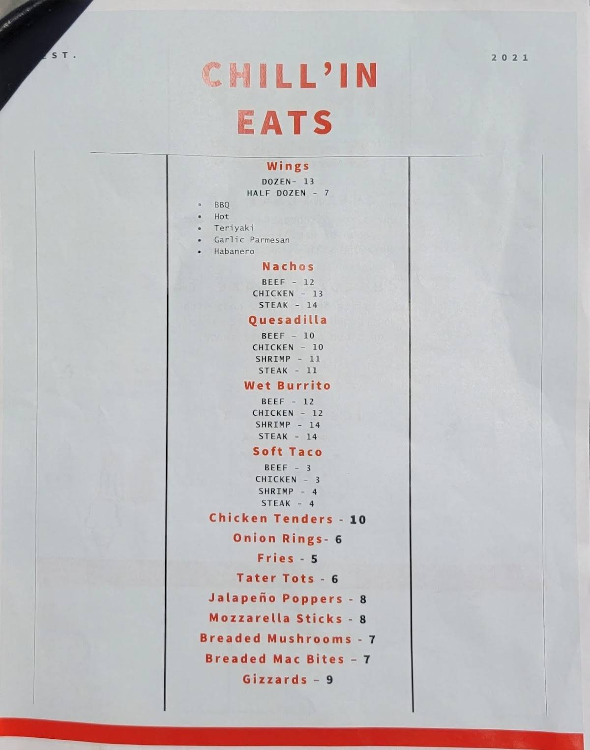 Menu at Just Chill Pub & Grill, Lynnwood