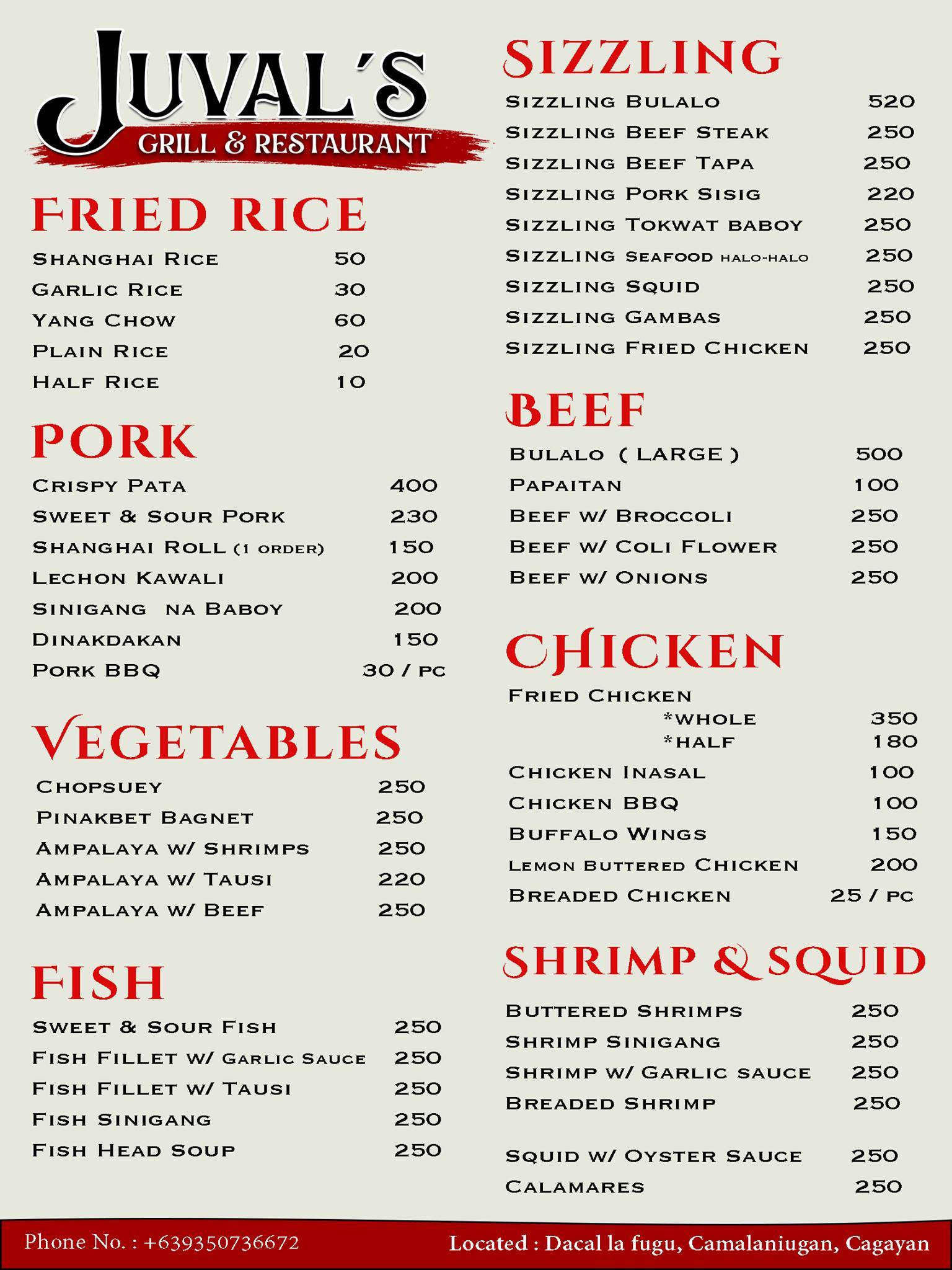 Menu at Juval's Grill and Restaurant, Camalaniugan, 128 Cagayan Valley Rd