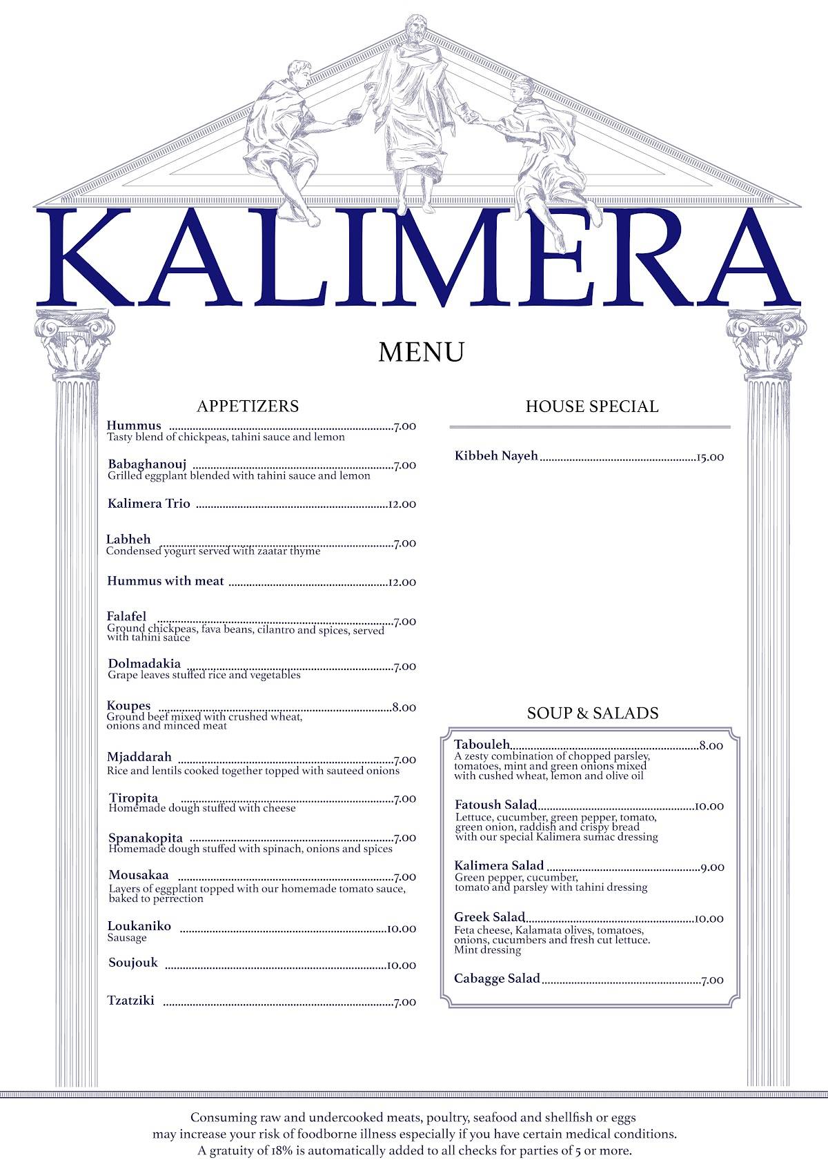 Menu at KALIMERA restaurant, South Miami