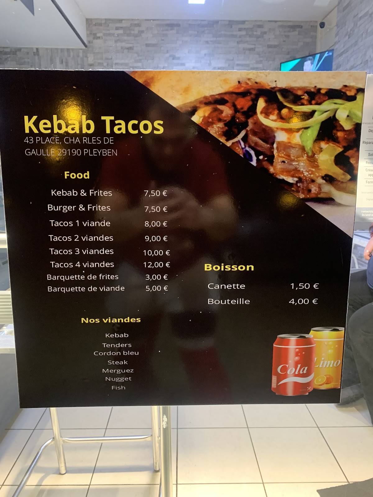 Menu au KEBAB TACOS PLEYBEN restaurant, Pleyben