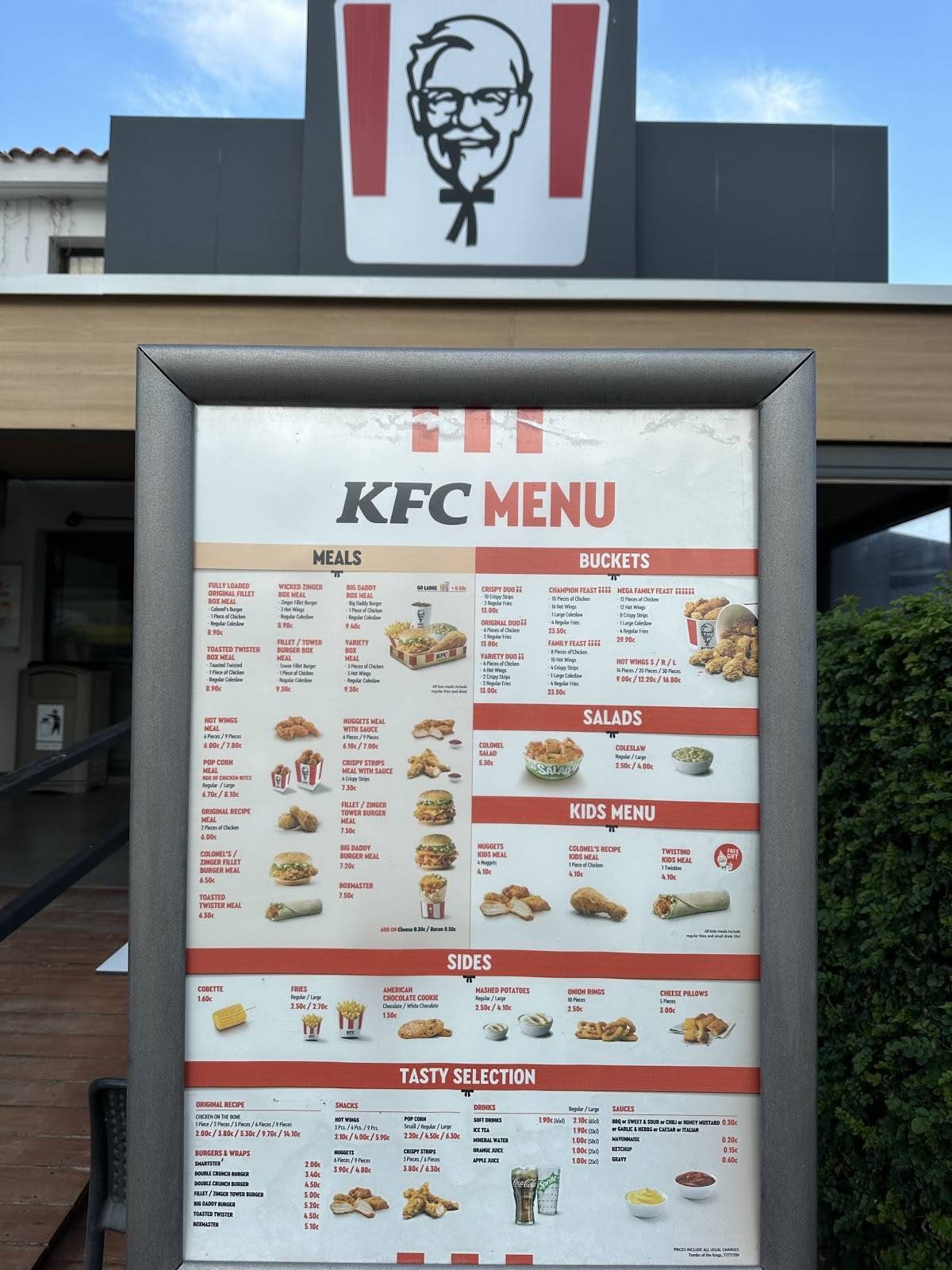 Speisekarte von KFC, Paphos, Tombs of the Kings Ave 59