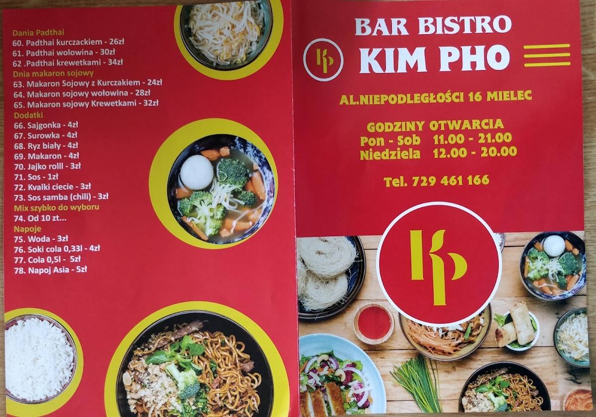 Menu at KIM PHO restaurant, Mielec