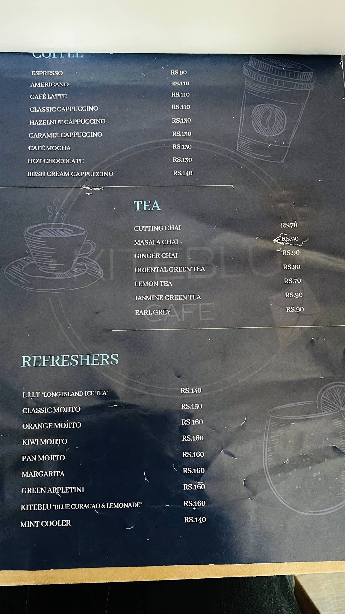 Menu at KITEBLU CAFE, Chennai