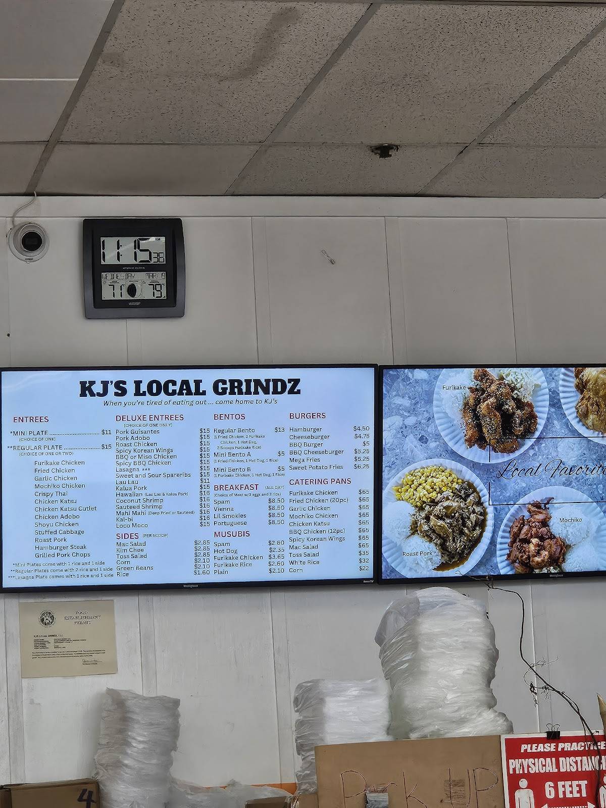 Menu at KJ’s Local Grindz restaurant, Kaneohe