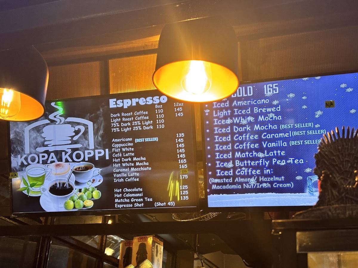 Menu at Kopa Koppi Cafe, Tagaytay
