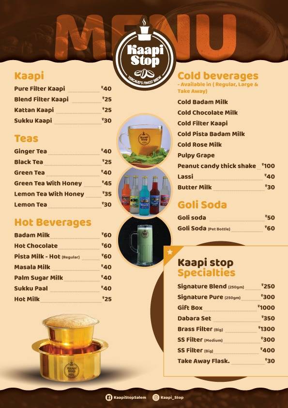 Menu at Kaapi Stop - Hosur, Hosur
