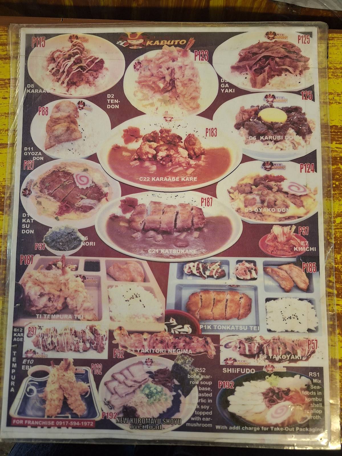 Menu at Kabuto restaurant, Imus, Buhay na Tubig St