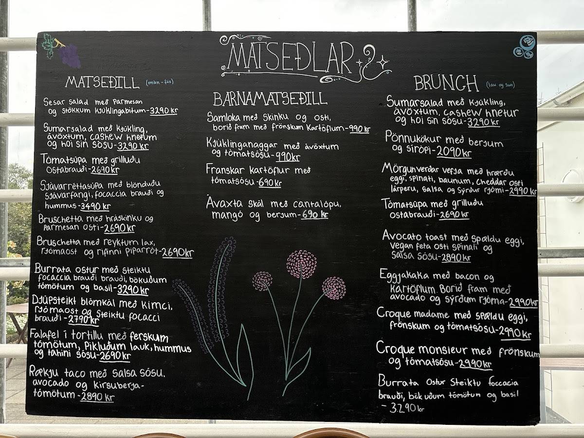 Menu at Kaffi Flóra restaurant, Reykjavík