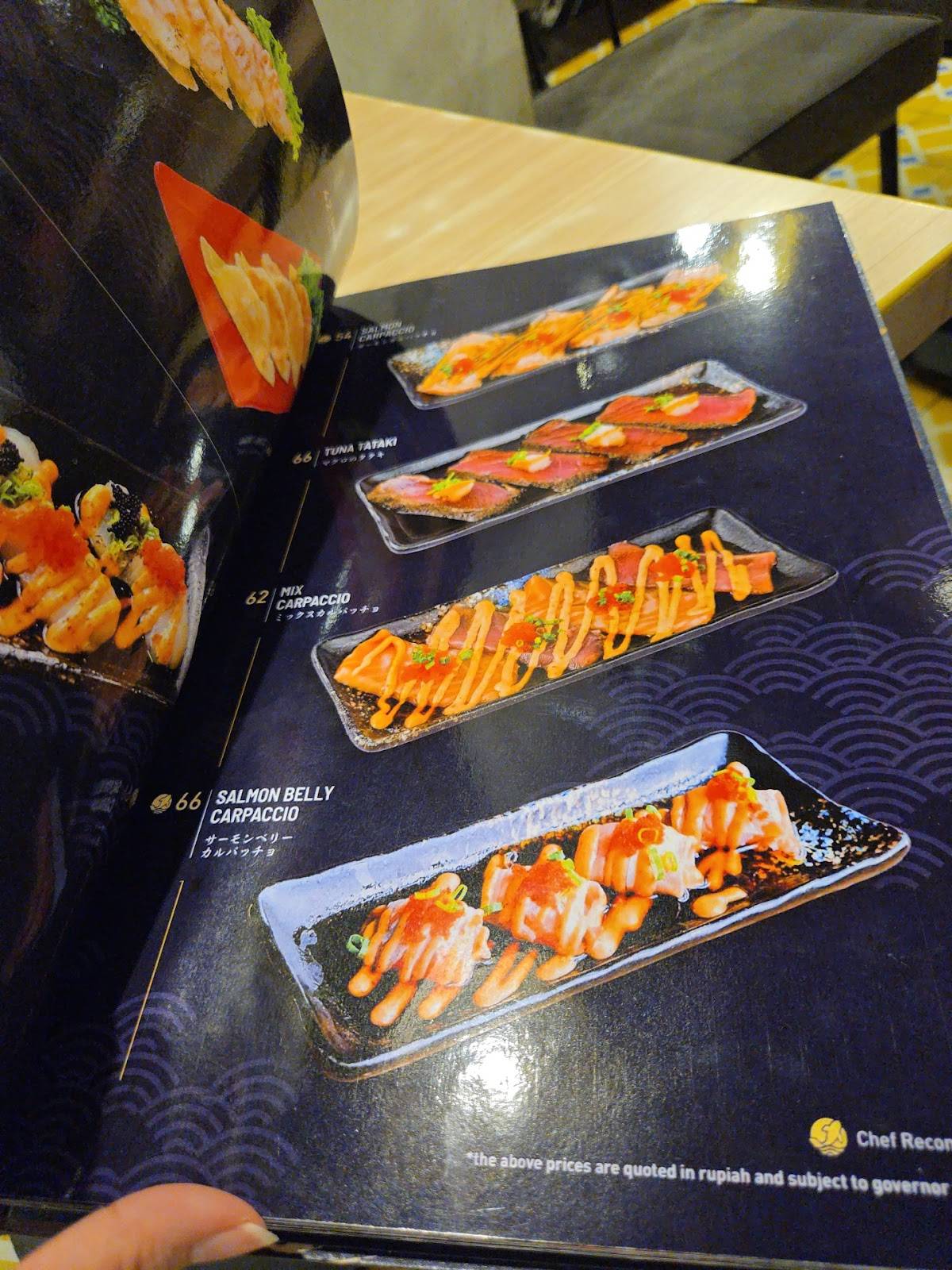 Menu at Kai Sushi restaurant, Makassar