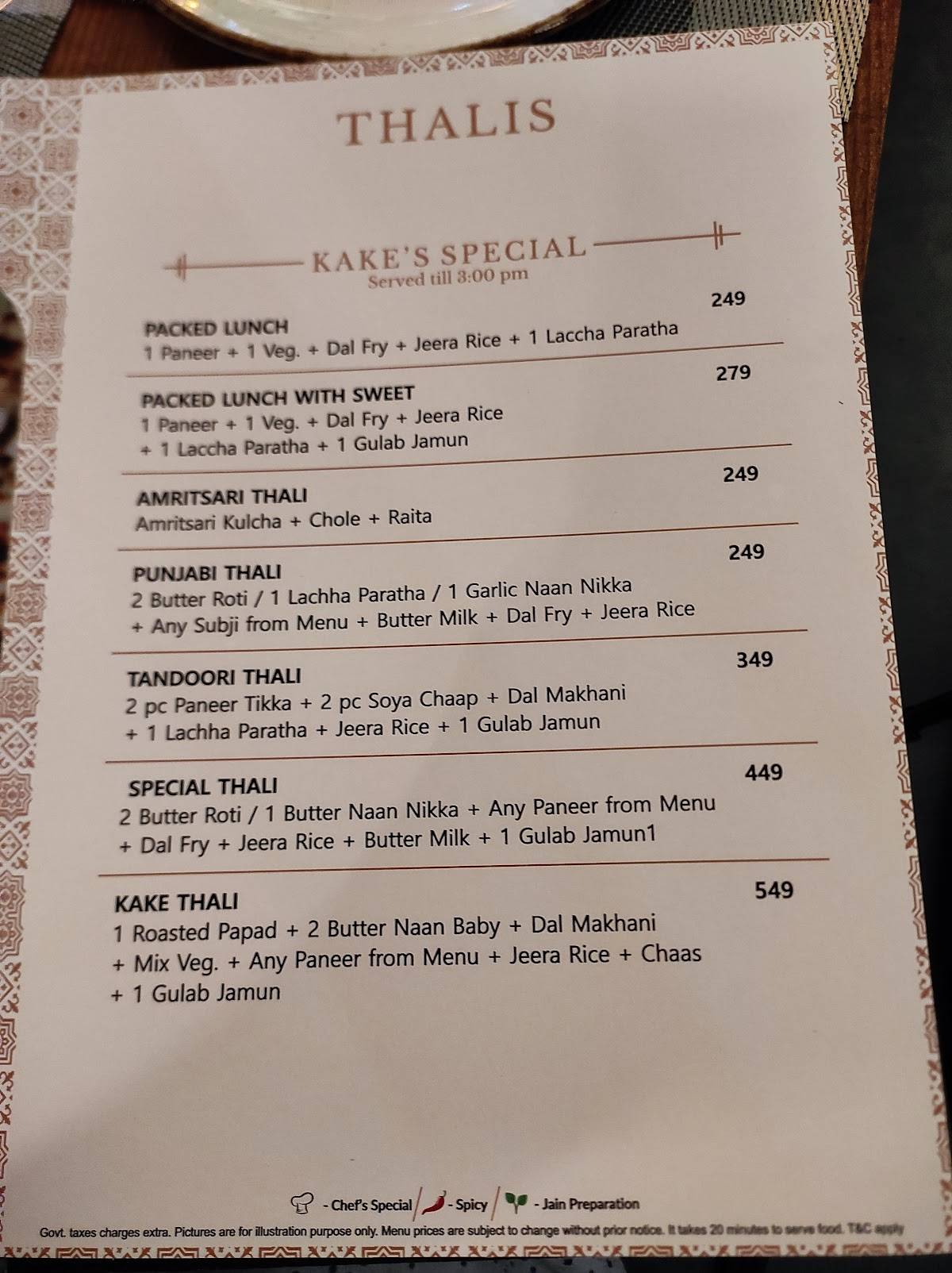 Menu at Kake Di Hatti, Vadodara