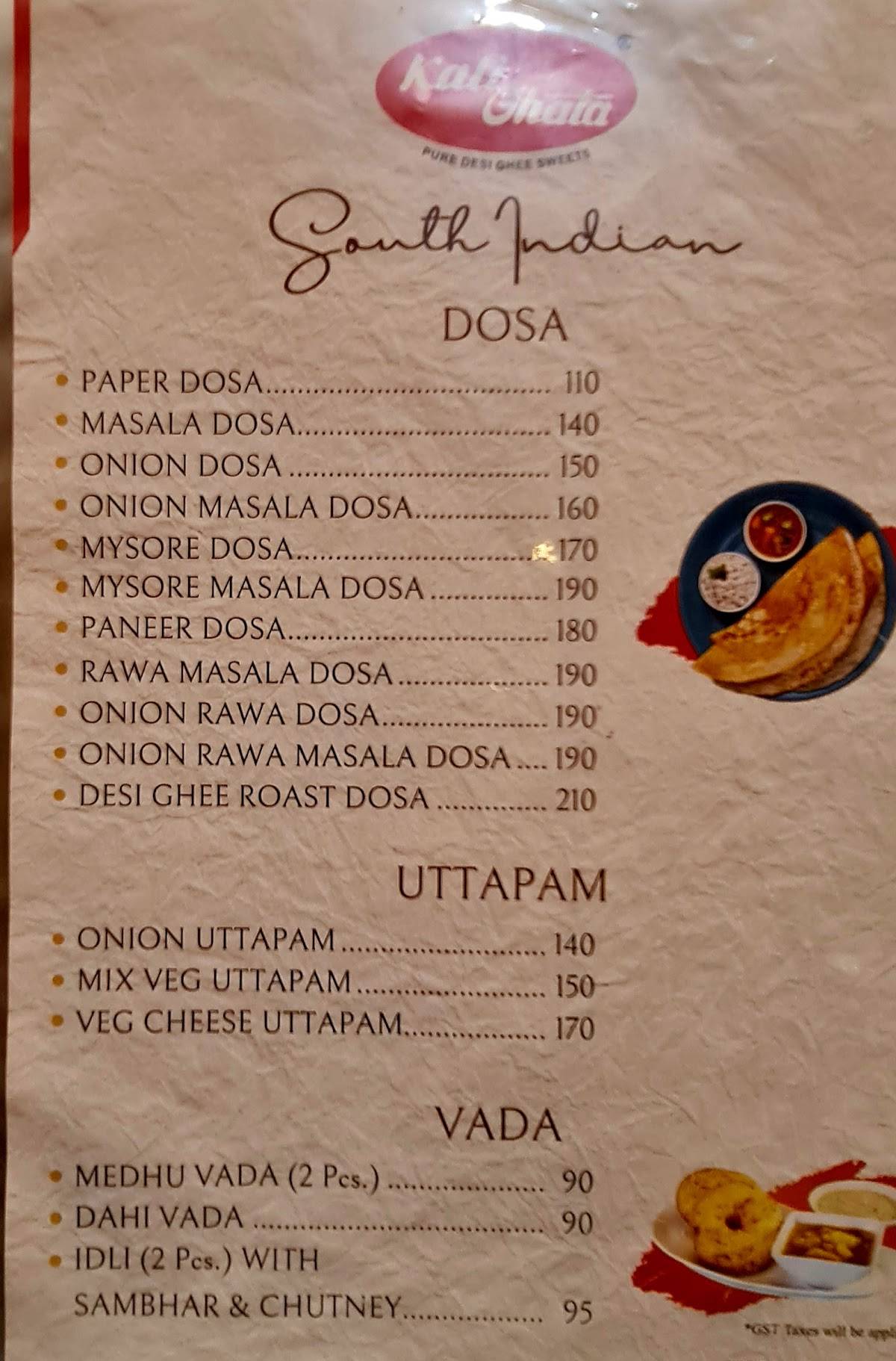 Menu at Kali Ghata, Delhi, Ramphal Chowk Rd
