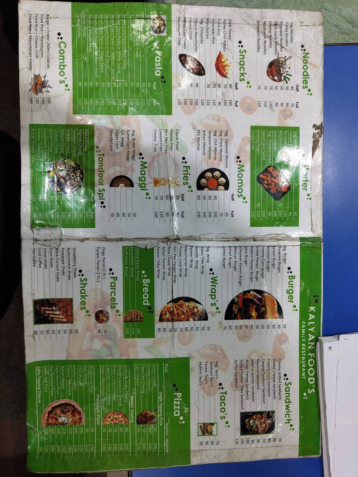 Menu at Kalyan food corner, Ambala Sadar