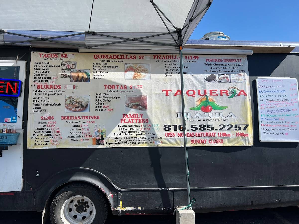 Menu at Taqueria Ibarra, Kansas City