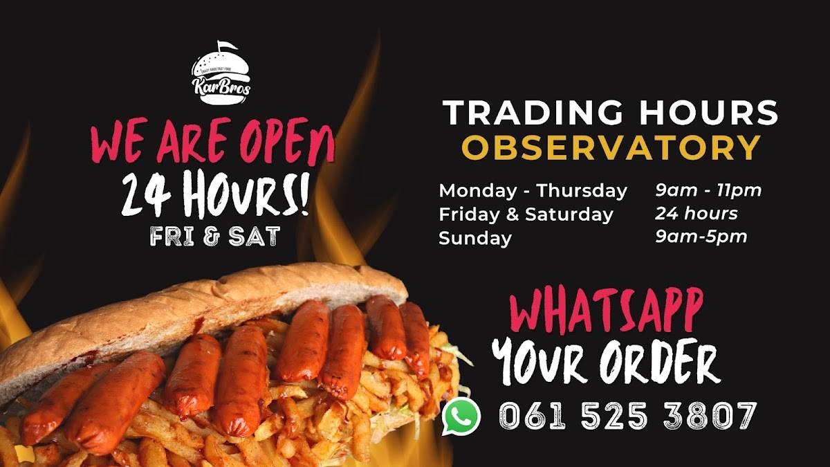 Menu at Karbros Take Aways - Observatory restaurant, Cape Town