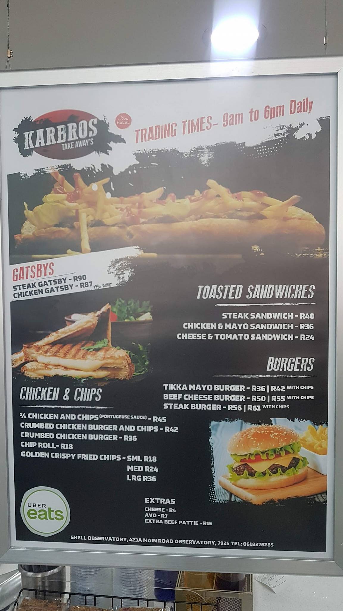 Menu at Karbros Take Aways - Observatory restaurant, Cape Town