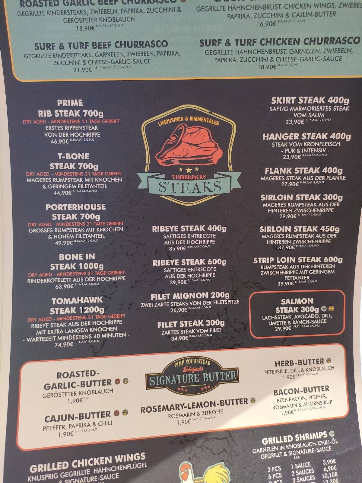 Speisekarte von Timberjacks Kassel steakhaus, Kassel