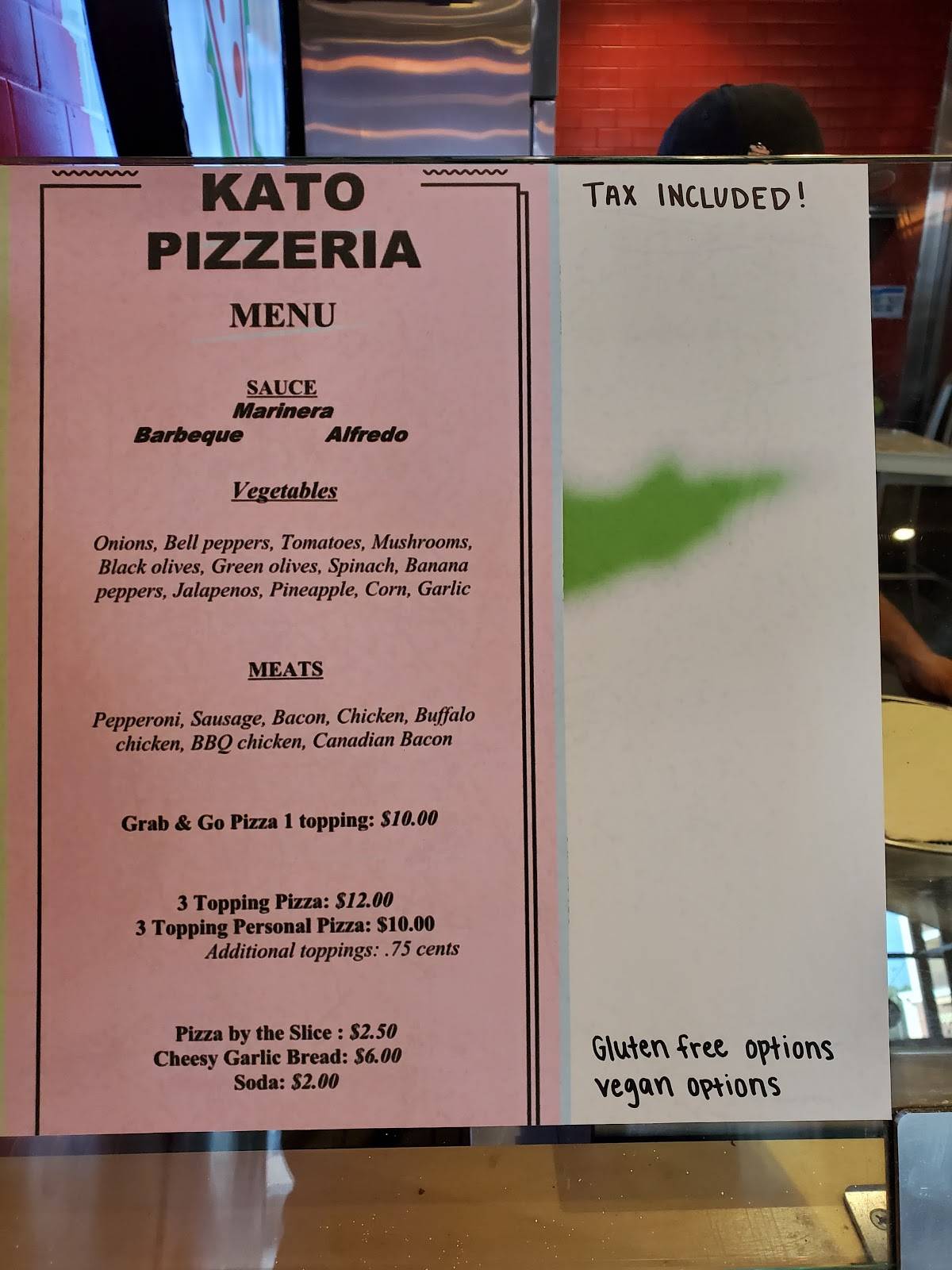 Menu at Kato Pizzeria, Mankato