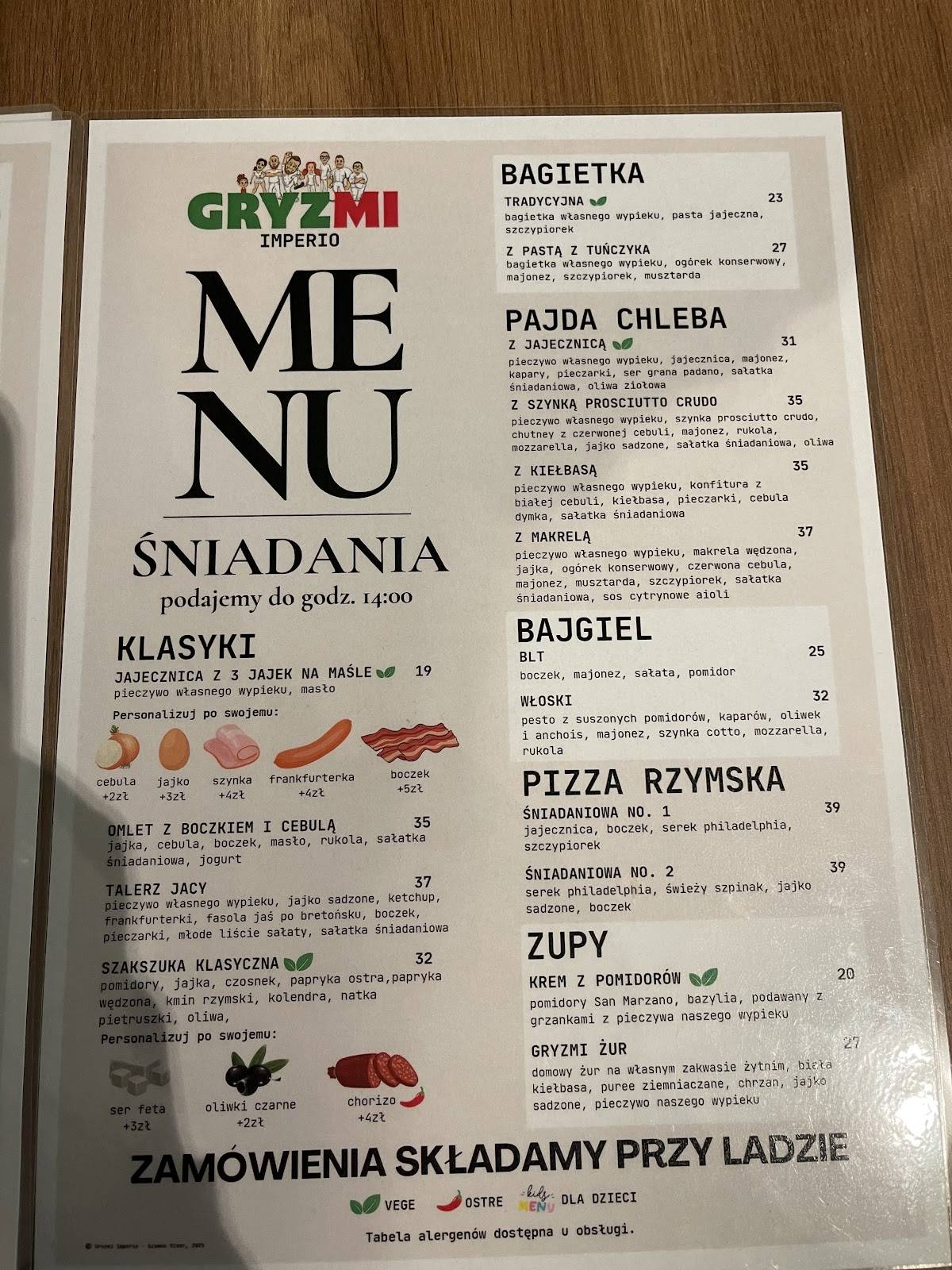 Menu at Gryzmi Imperio Katowice restaurant, Katowice