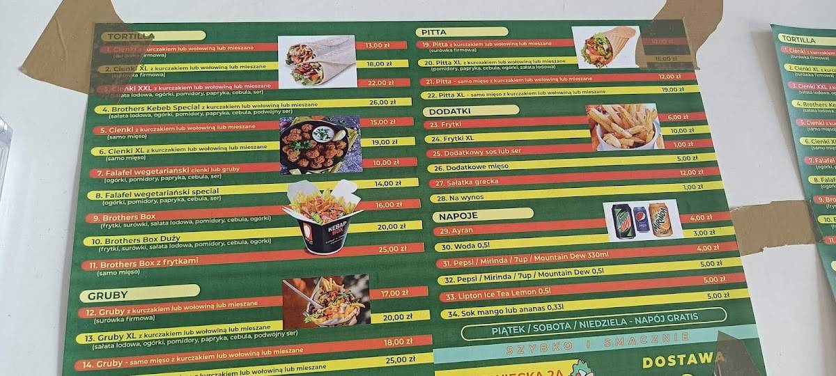 Menu at Kebab Brother's, Czyżew
