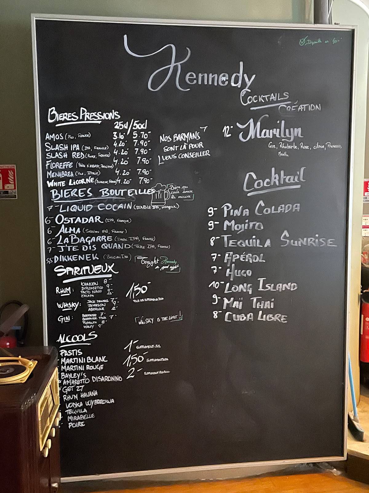Menu au Kennedy Bar Metz, Metz