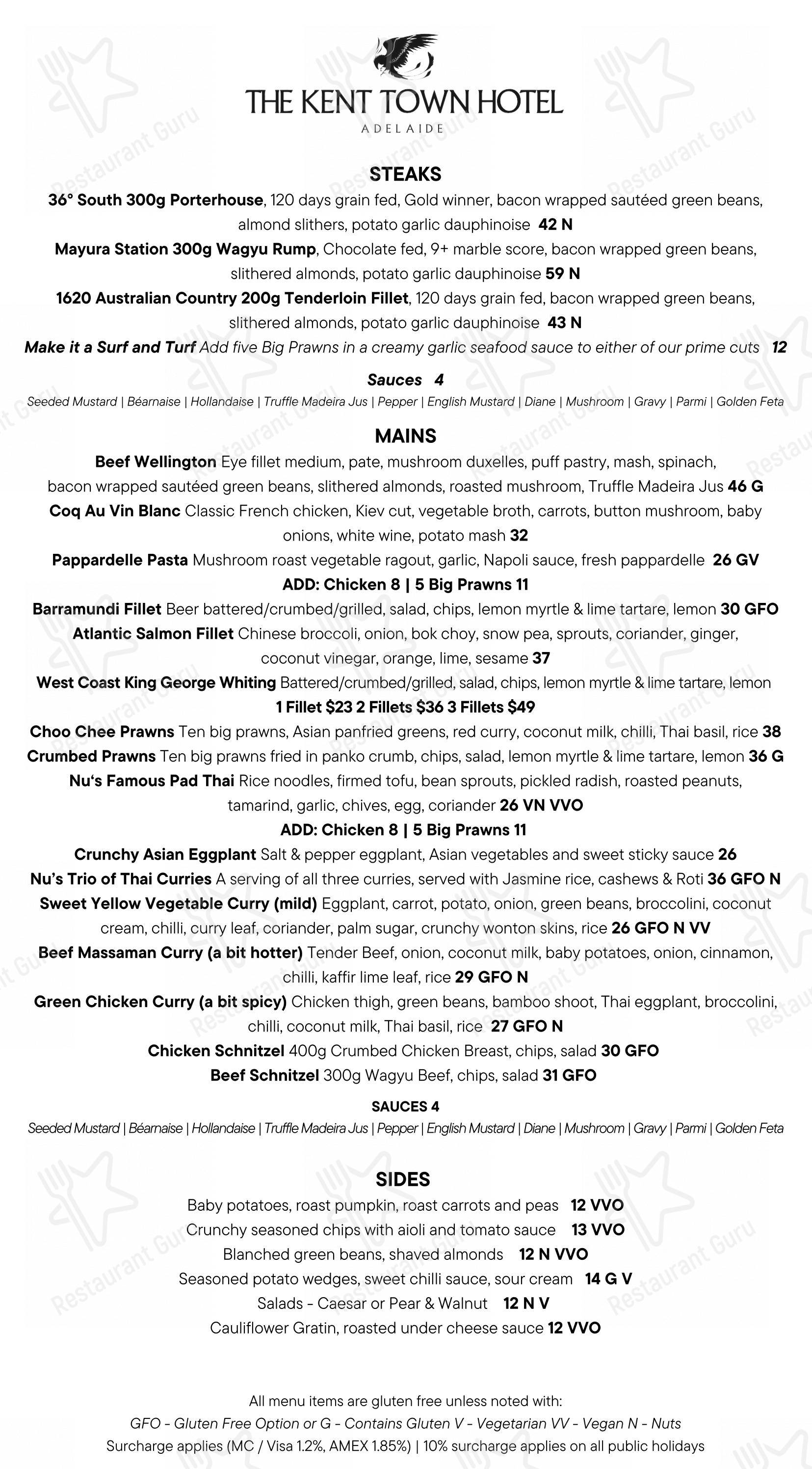 Menu at Kent Town Hotel pub & bar, Kent Town