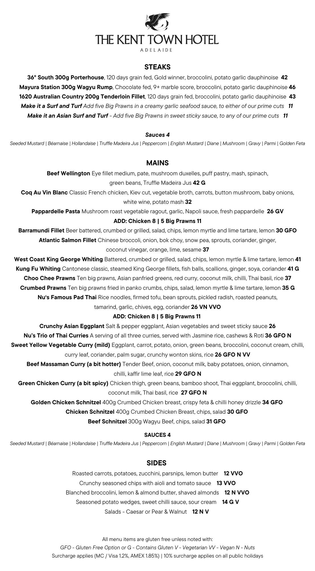 Menu at Kent Town Hotel pub & bar, Kent Town