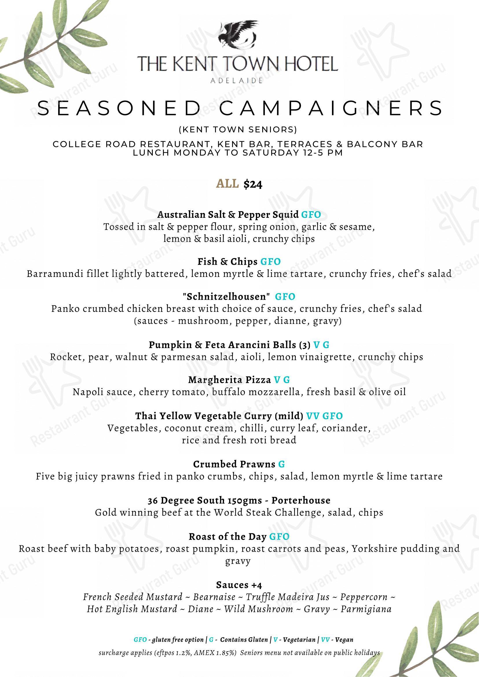 Menu at Kent Town Hotel pub & bar, Kent Town