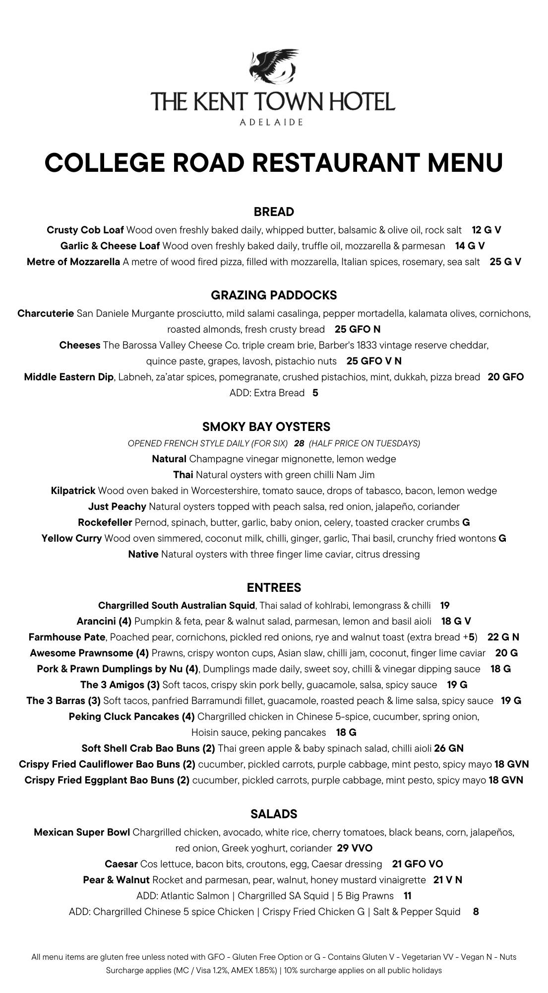 Menu at Kent Town Hotel pub & bar, Kent Town