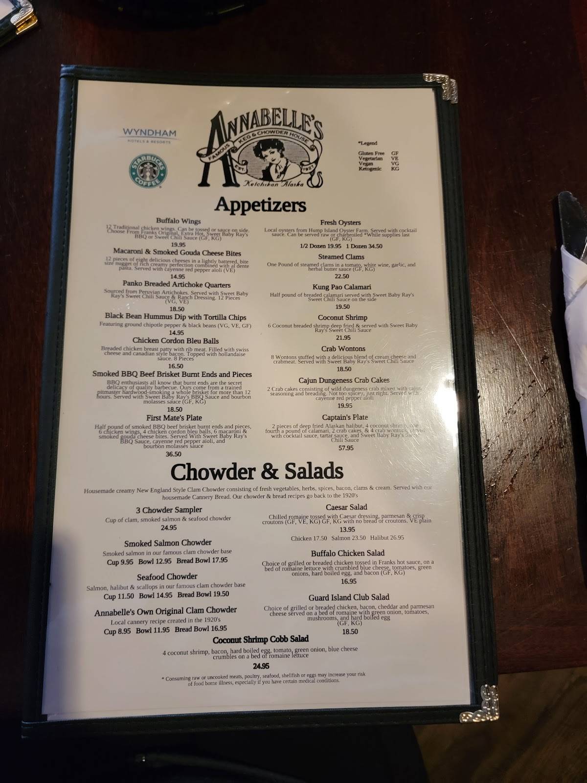 Menu at Annabelle's Famous Keg and Chowder House restaurant, Ketchikan