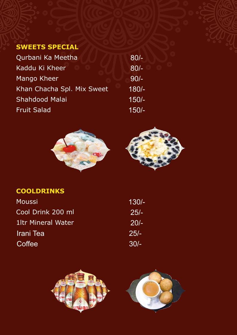 Menu at Khan Chacha Family Restaurant, Bidar