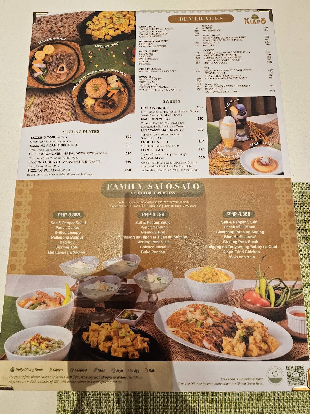 Menu at Kiapo restaurant, Parañaque, Okada Manila
