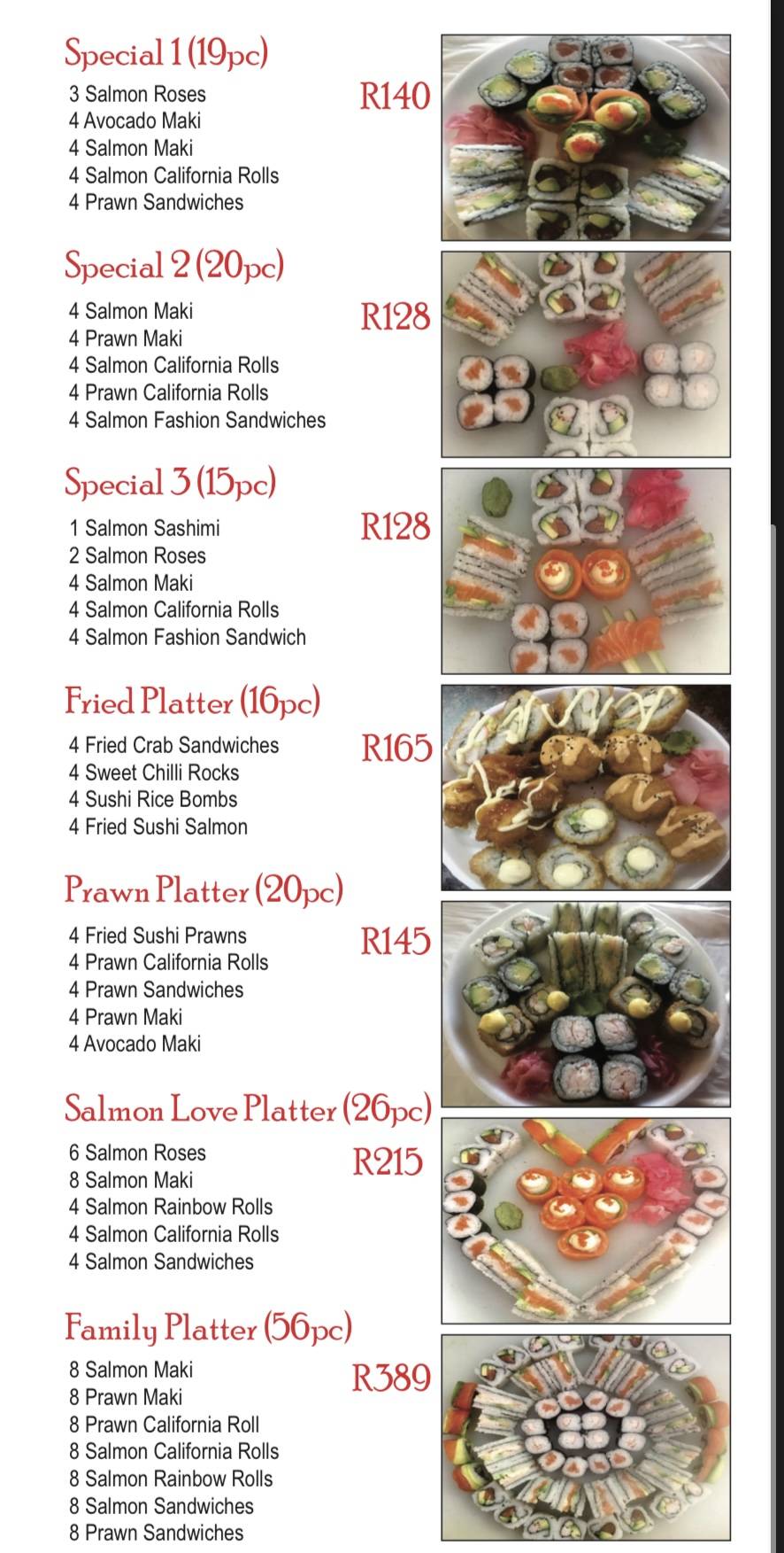 Menu at Kim Bo and Sushi waverley restaurant, Pretoria