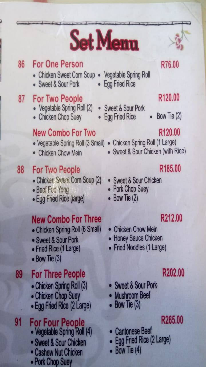 Menu at Kim Bo and Sushi waverley restaurant, Pretoria