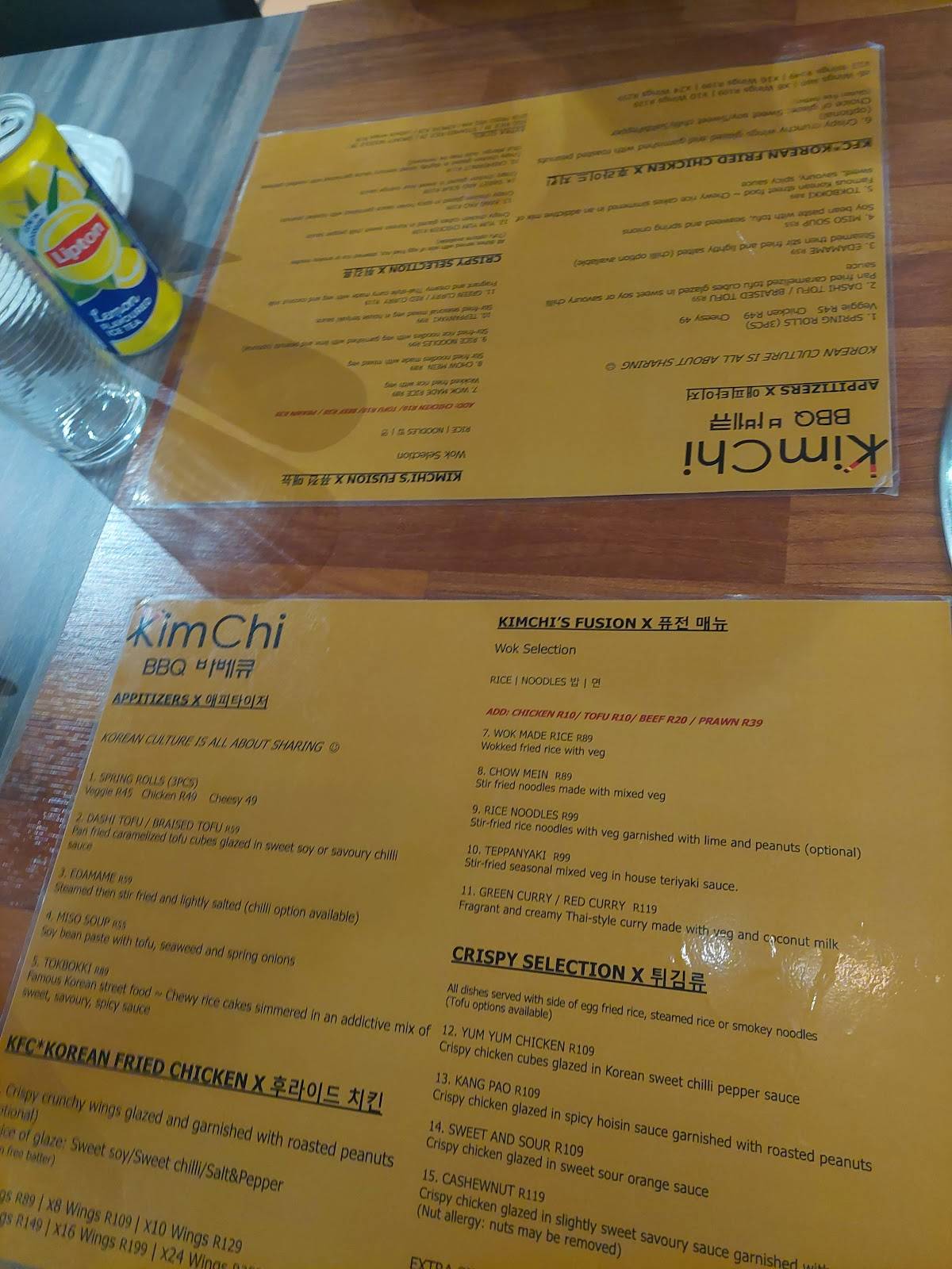 Menu at Kimchi BBQ Restaurant Sea Point, Cape Town