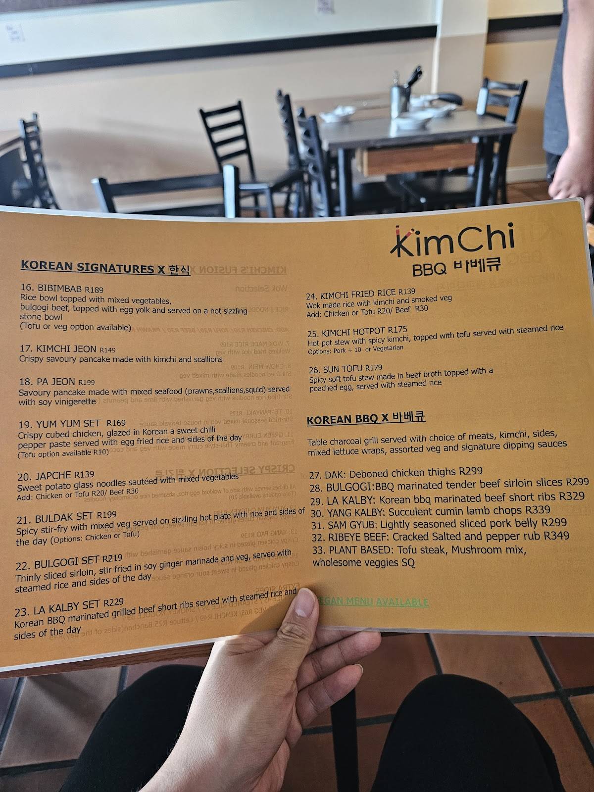 Menu at Kimchi BBQ Restaurant Sea Point, Cape Town
