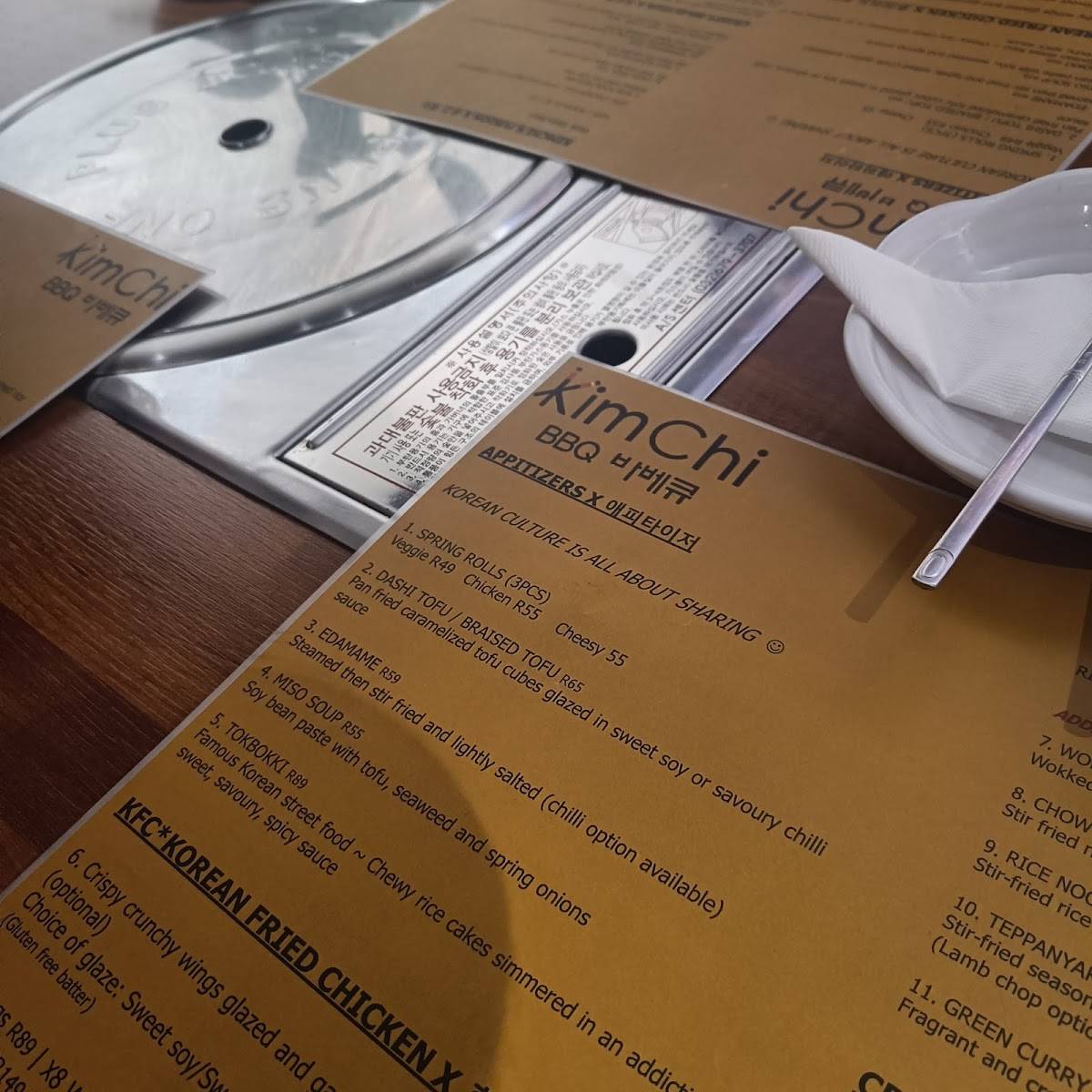 Menu at Kimchi BBQ Restaurant Sea Point, Cape Town