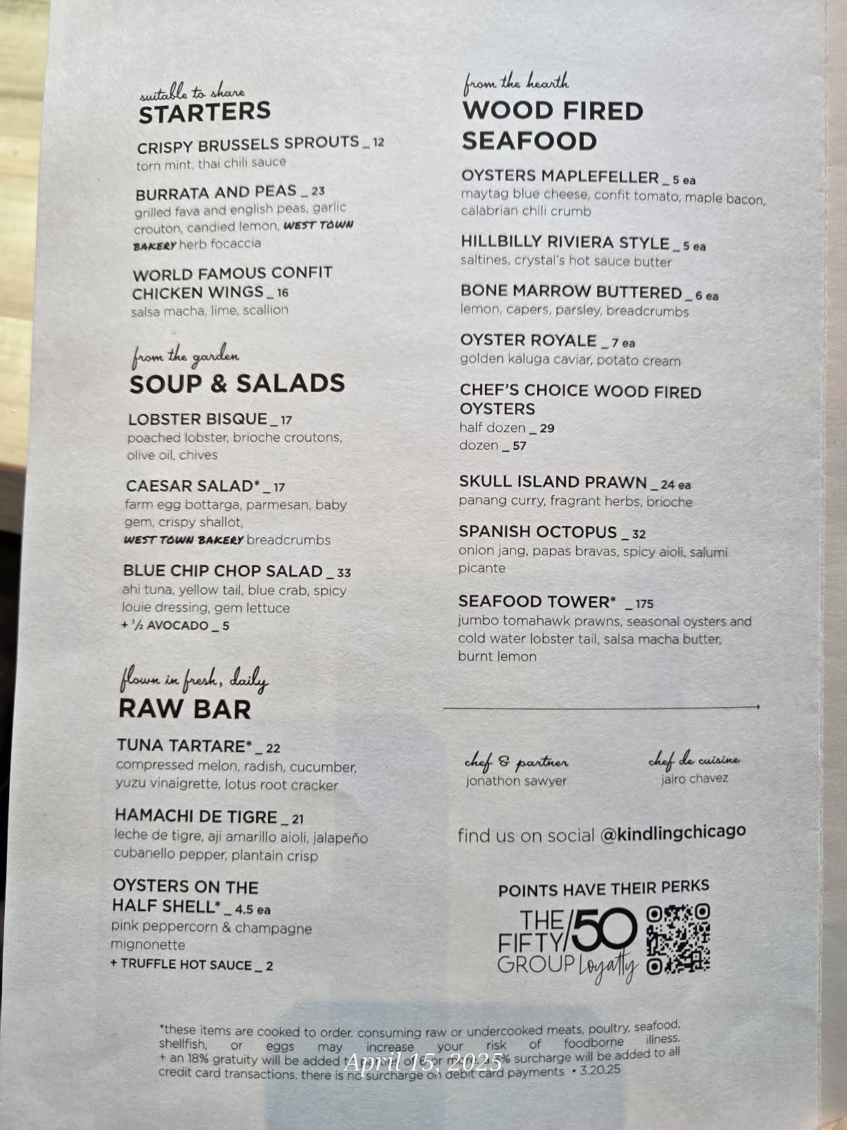 Menu at Kindling Downtown Cookout & Cocktails desserts, Chicago