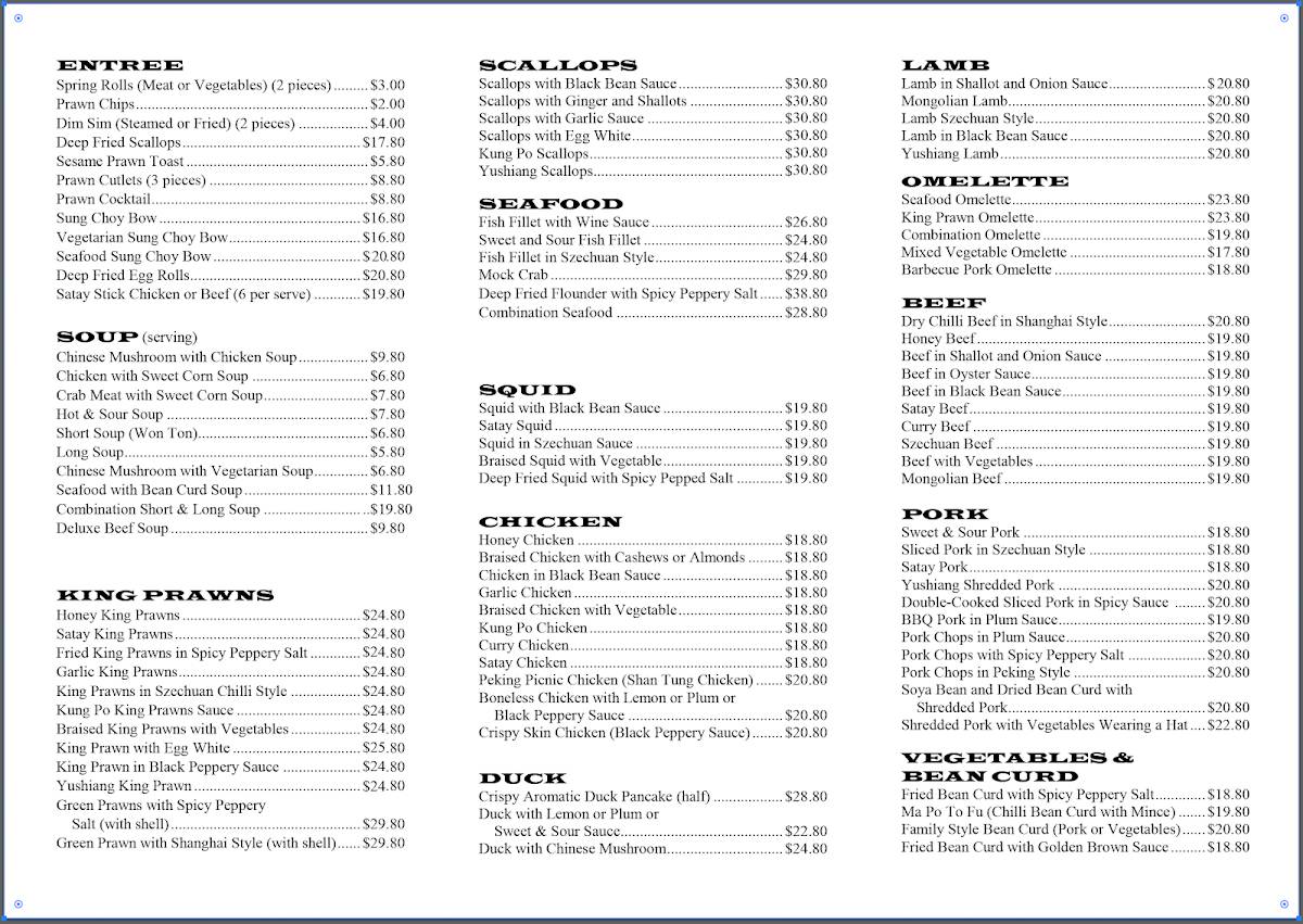 Menu at King Fook restaurant, Florey, 43 Kesteven St