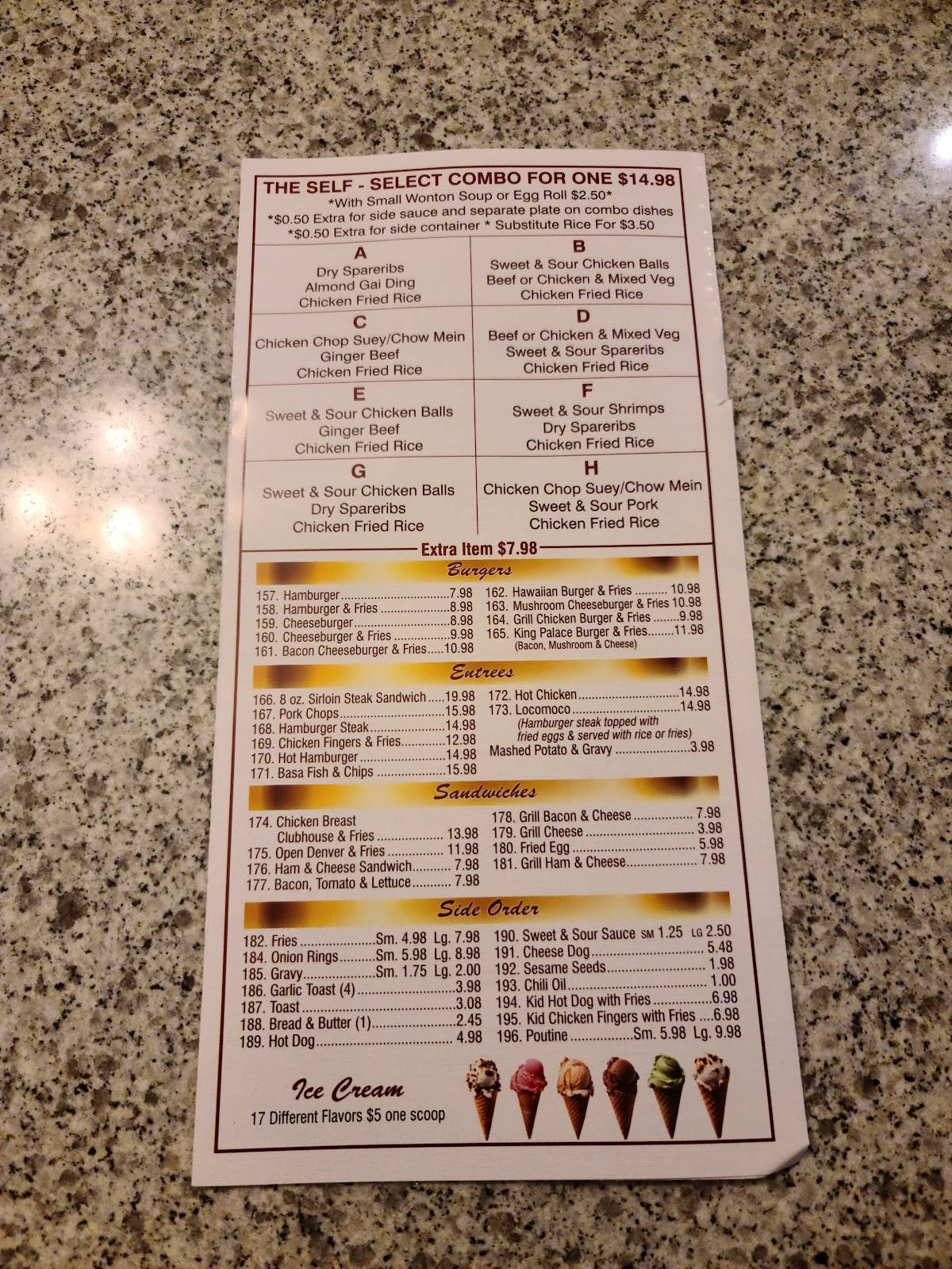 Menu at King Palace Chinese Restaurant, Strathmore