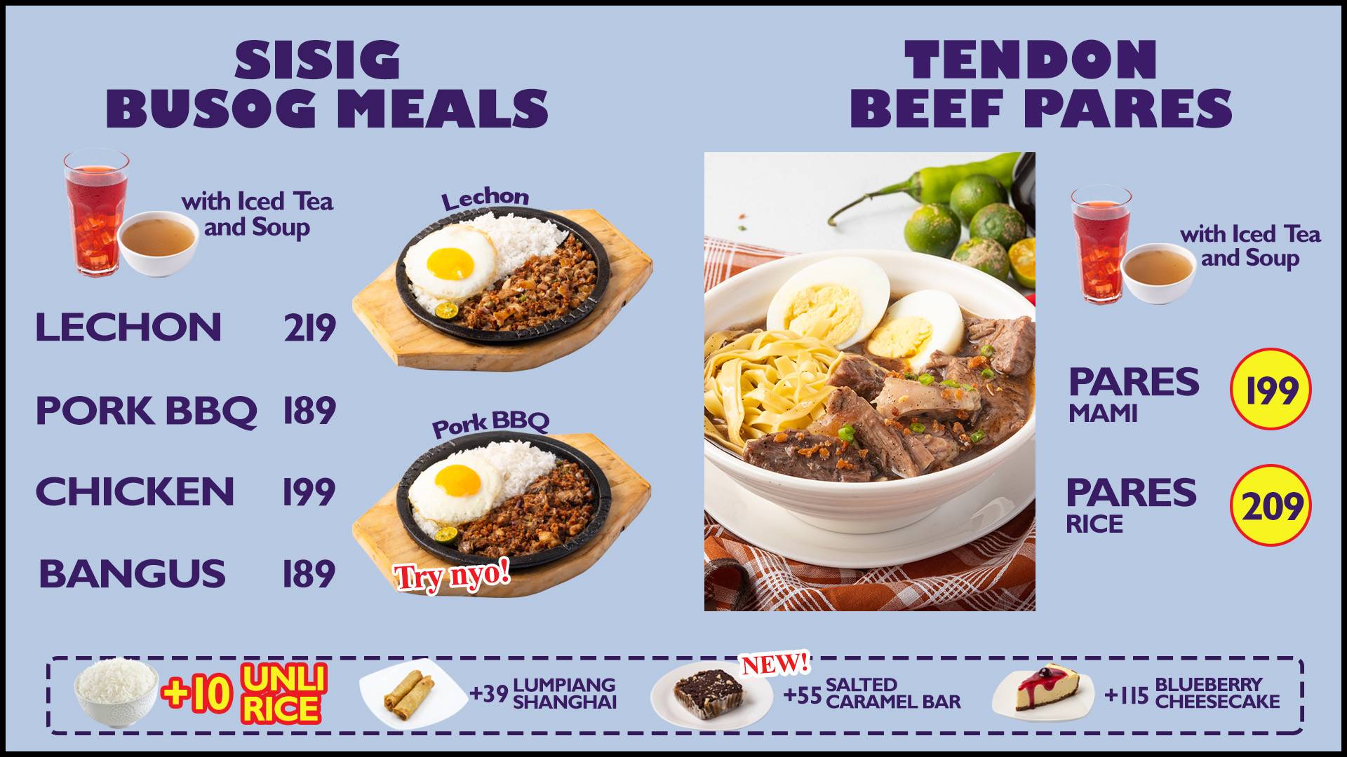 Menu at King Sisig restaurant, Manila, Isetann Cinerama Complex