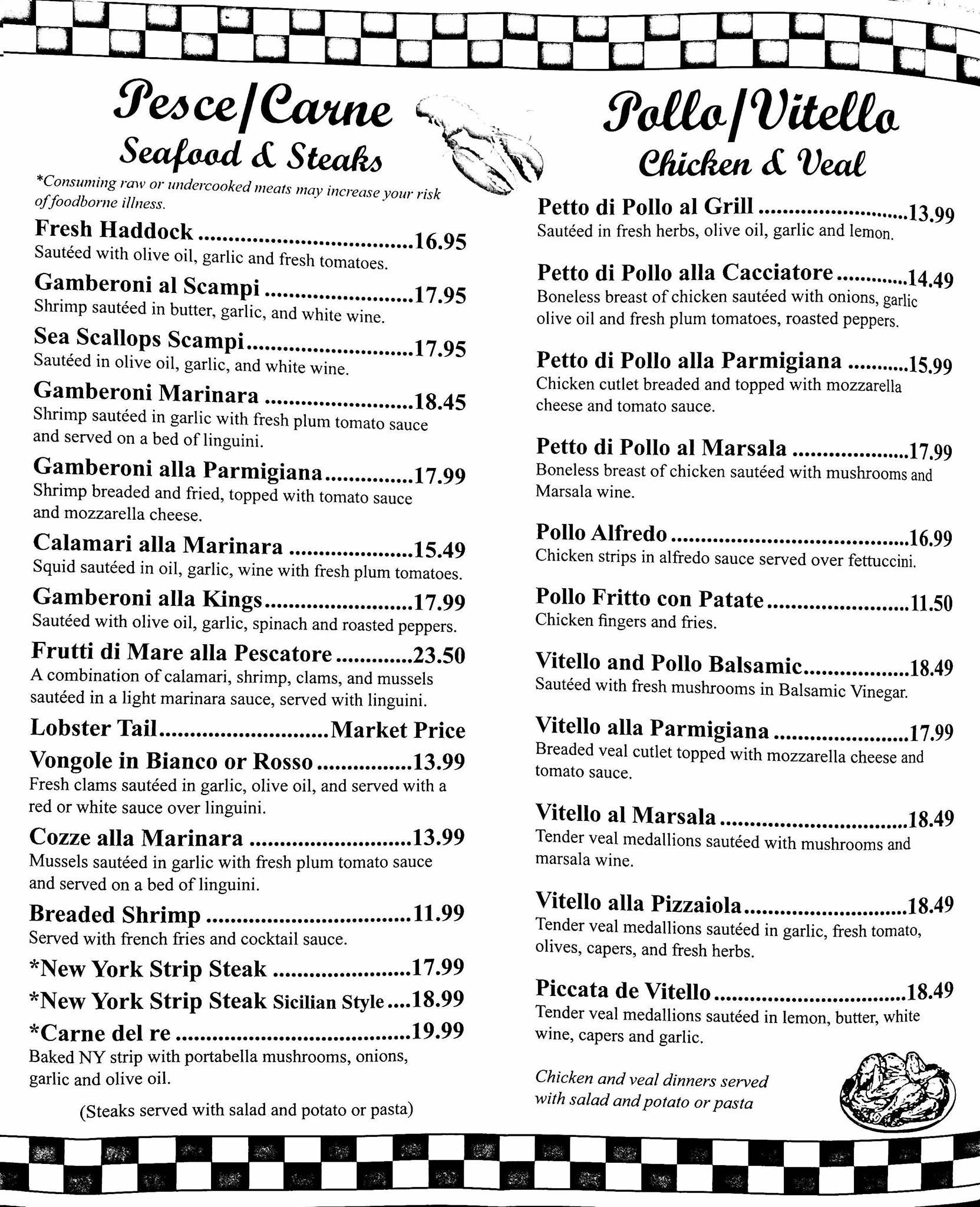 Menu at King's pizzeria, Mountain Top