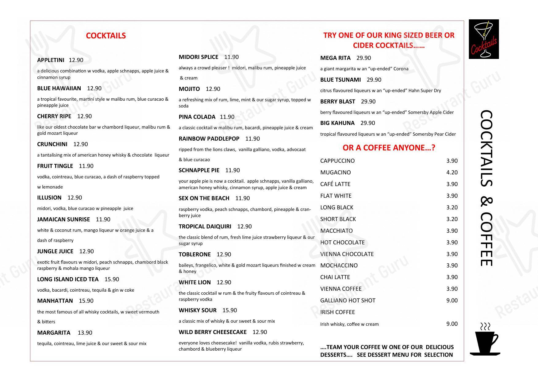 Menu at Kingsford Hotel pub & bar, Gawler, 32 Murray St
